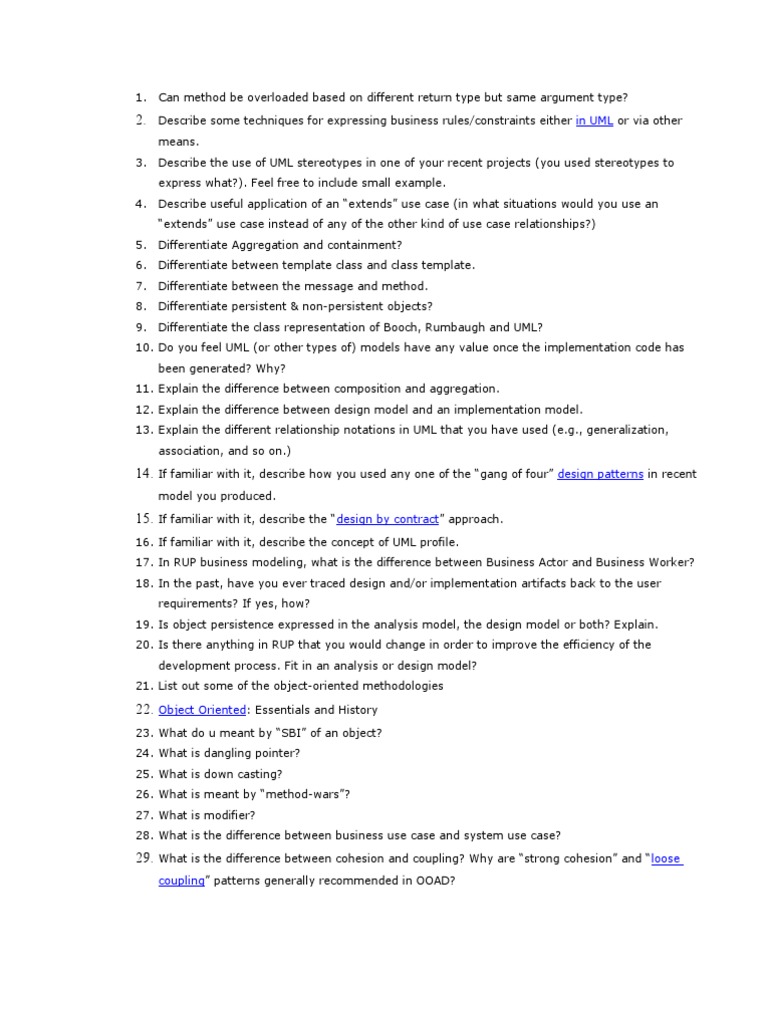 Ooad And Uml Interview Questions Pdf Unified Modeling Language Use Case