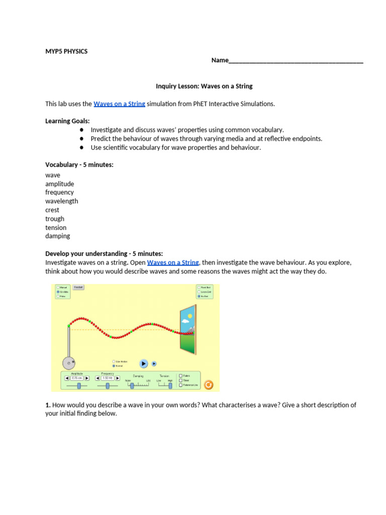 ! MP5 Waves Properties Inquiry Lesson | PDF | Waves | Damping