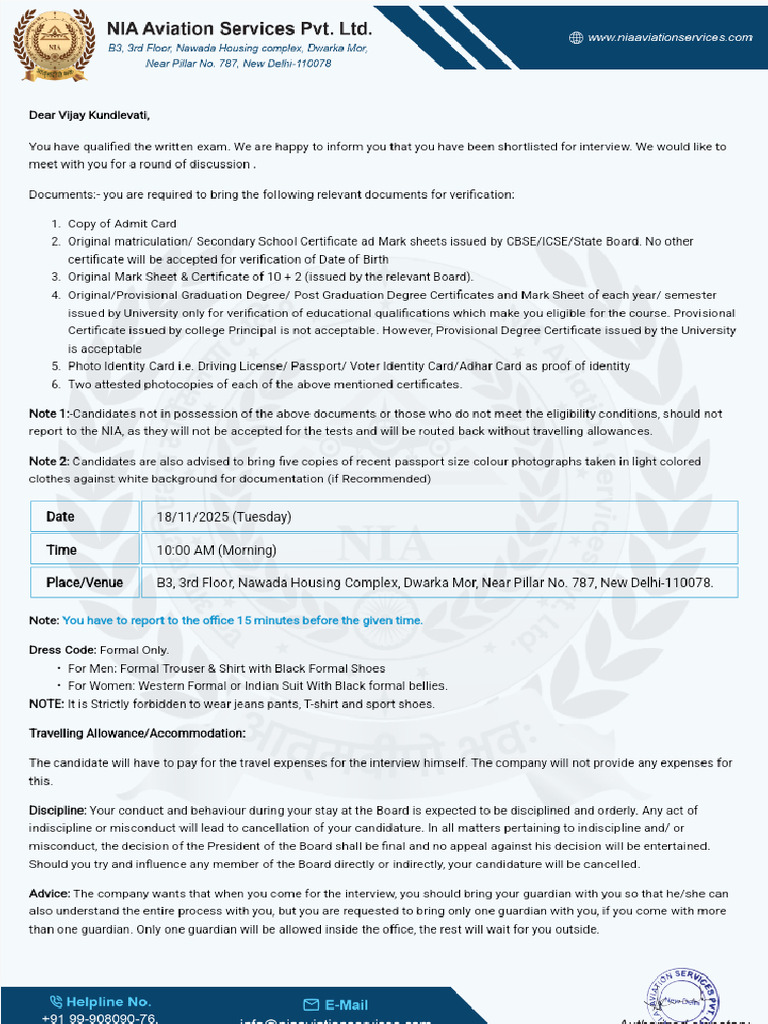 NIA Call Letter | PDF