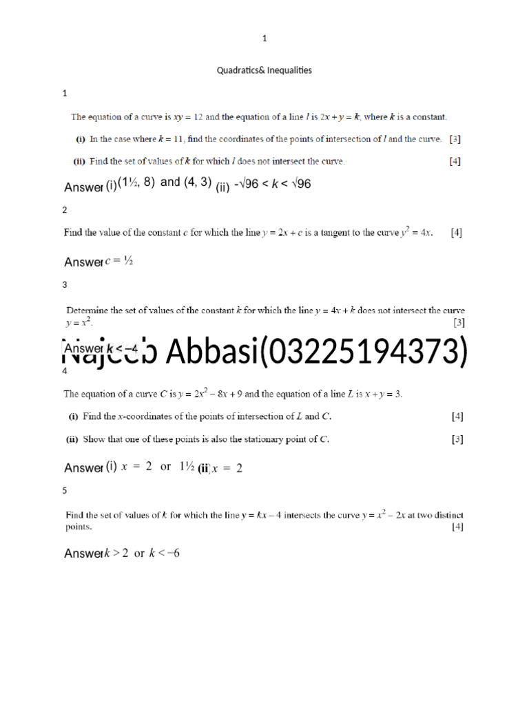 Quadratics & Inequalities | PDF