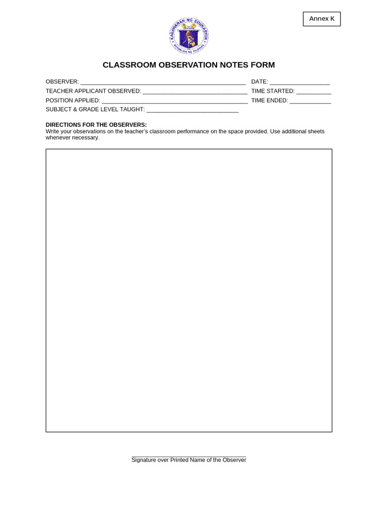 COT-Observation Notes (Print at The Back of Agreement Form) | PDF