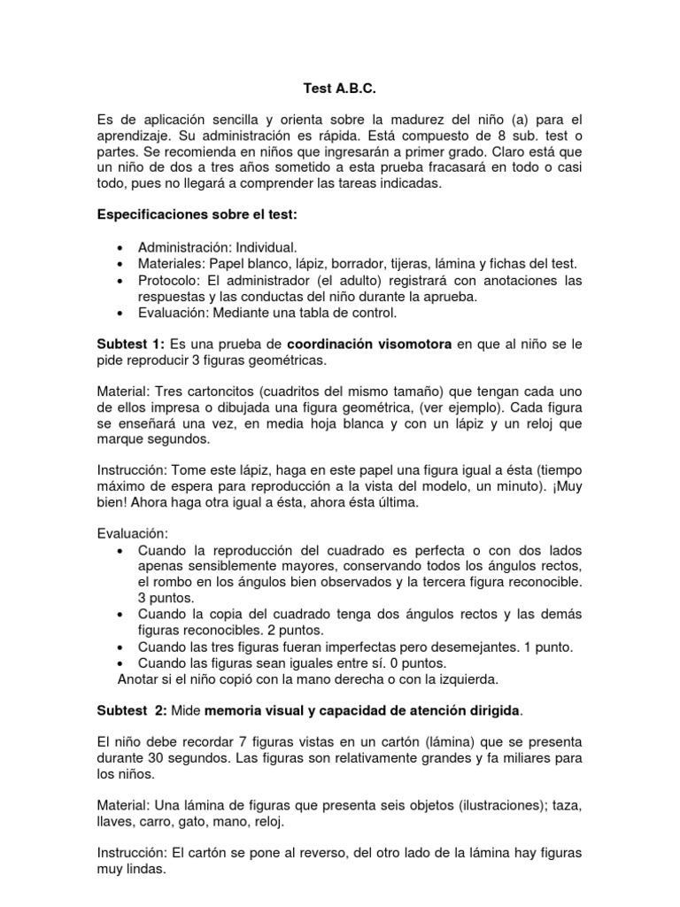Test ABC | Descargar gratis PDF | Papel | Lápiz