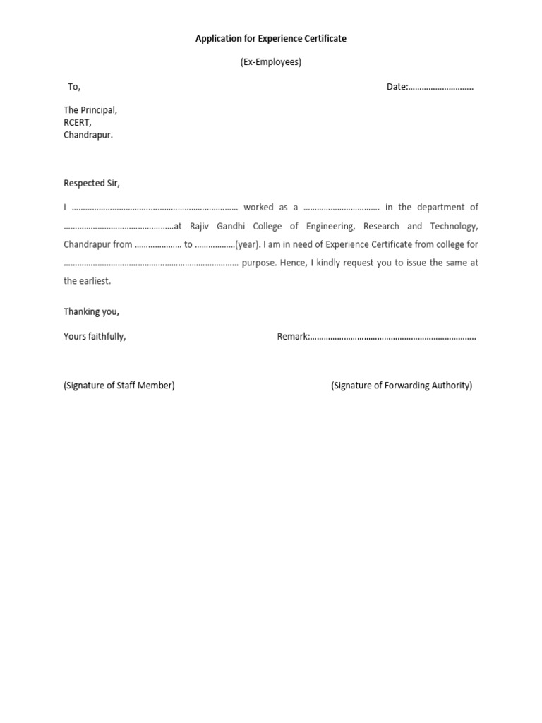 Application For Experience Certificate (Ex-Employee) | PDF