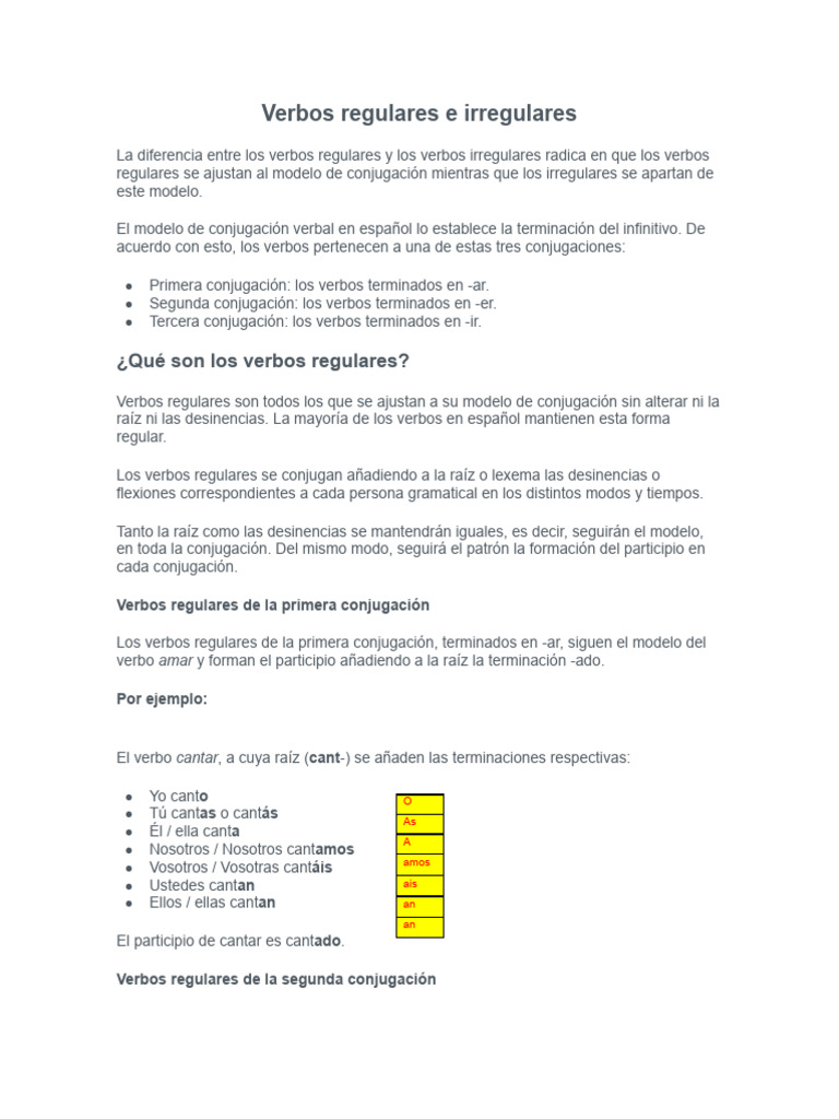 Verbos Regulares e Irregulares | PDF | Verbo | Conjugación gramatical
