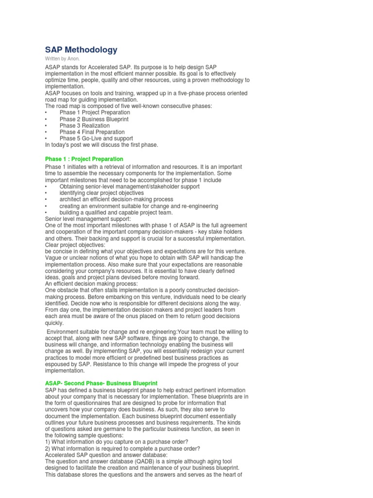 ASAP Methodology | PDF | Databases | Business Process