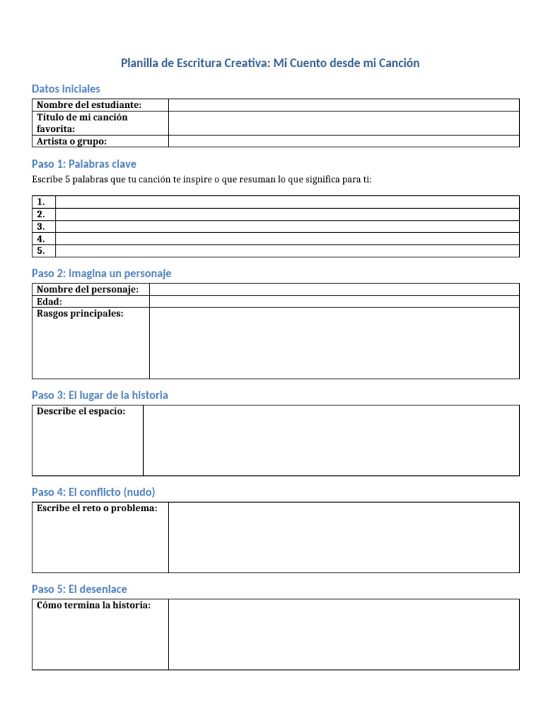 Planilla Cuento Cancion | PDF