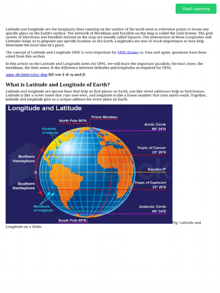 Latitude & Longitude of India UPSC Notes - Parallels, Meridians ...