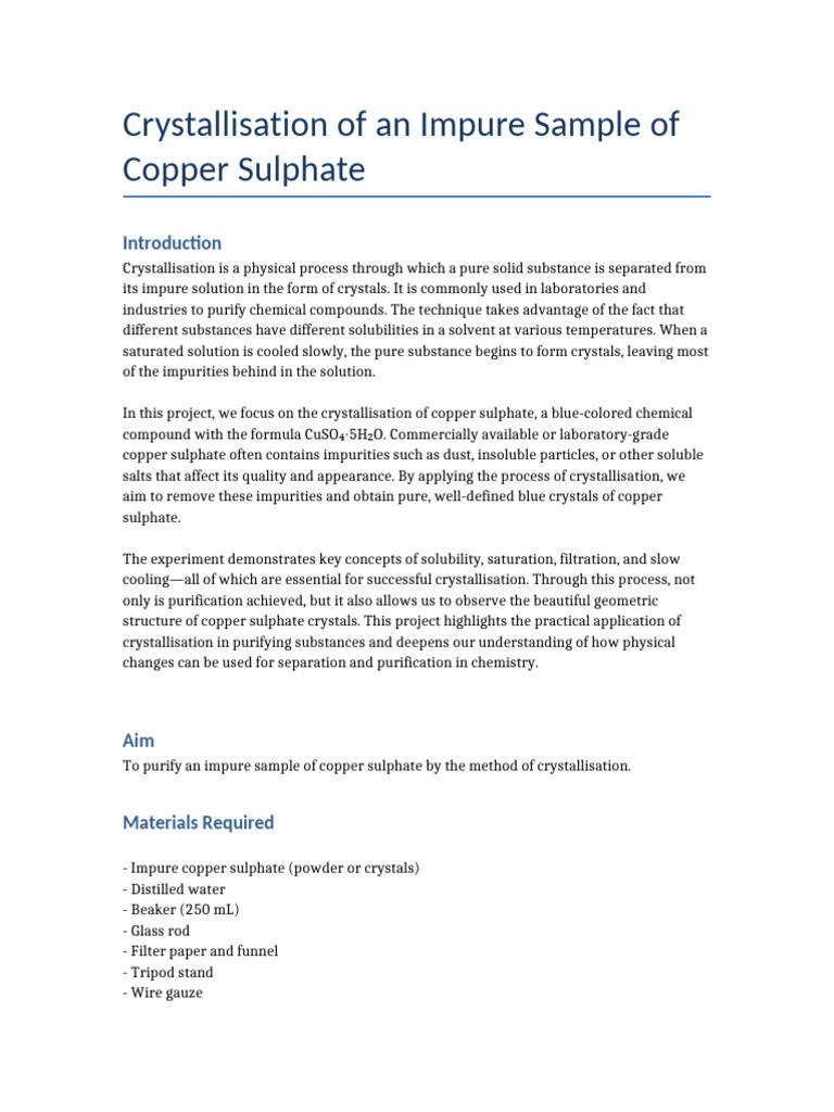 Crystallisation Project Copper Sulphate | PDF | Solubility ...