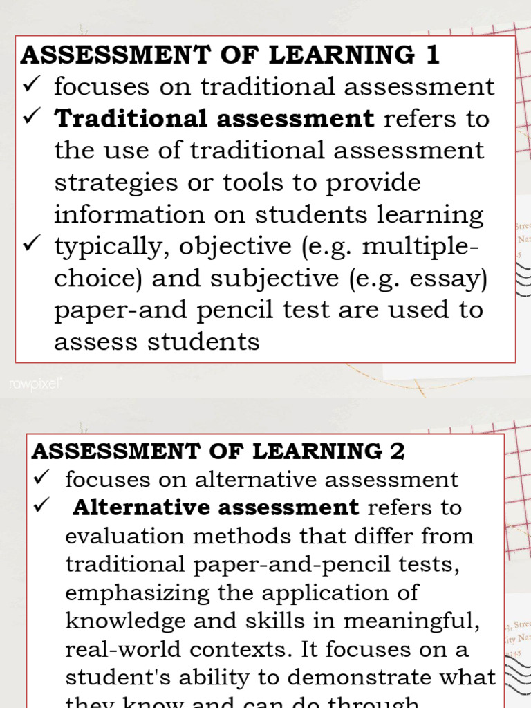 Traditional vs. Alternative Assessments | PDF | Educational Assessment ...