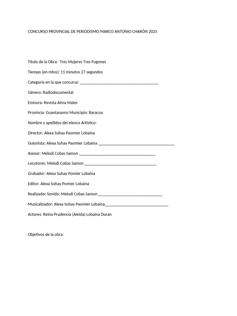 Tres Mujeres Tres Fogones FICHATÉCNICA | PDF