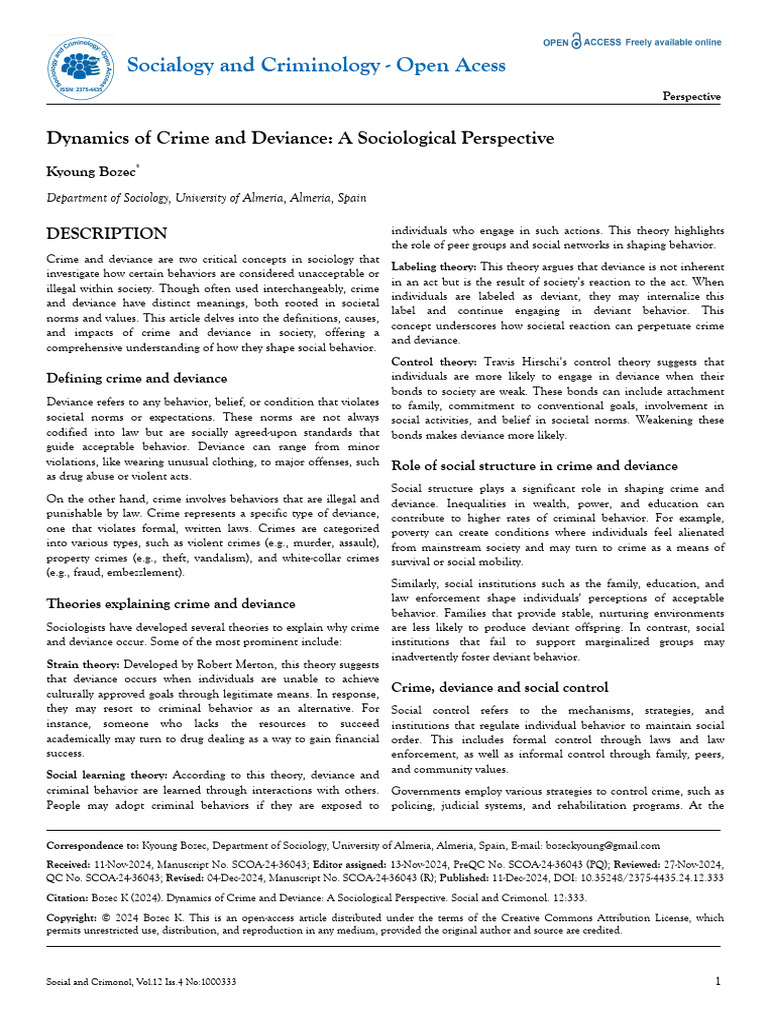 Bozec- dynamics-of-crime-and-deviance-a-sociological-perspective | PDF | Deviance (Sociology ...
