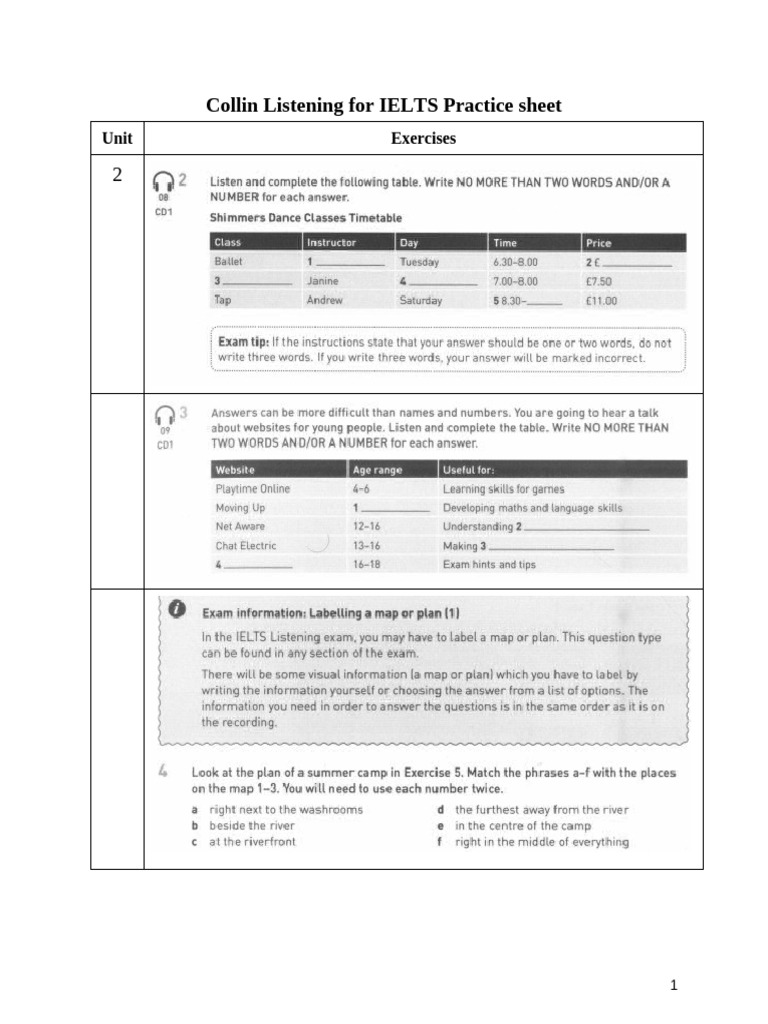 Collin Listening For IELTS Practice Sheet | PDF
