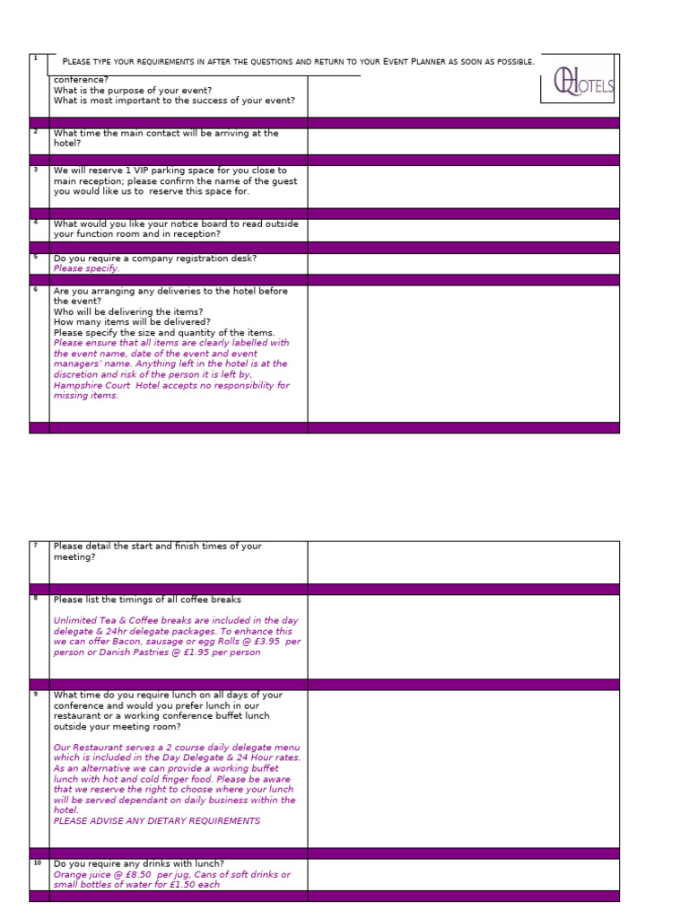 Event Planning Requirements Checklist | PDF