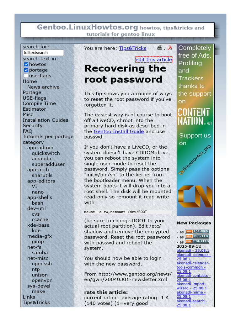 Gentoo Linux Howtos_ Tips&Tricks -_ Recovering the Root Password | PDF | Computer Architecture ...