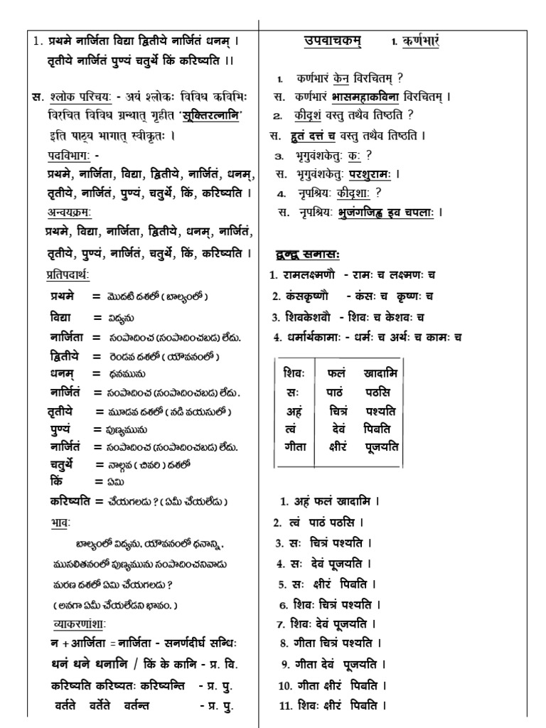 SR Sanskrit Weekend Test - 1 | PDF