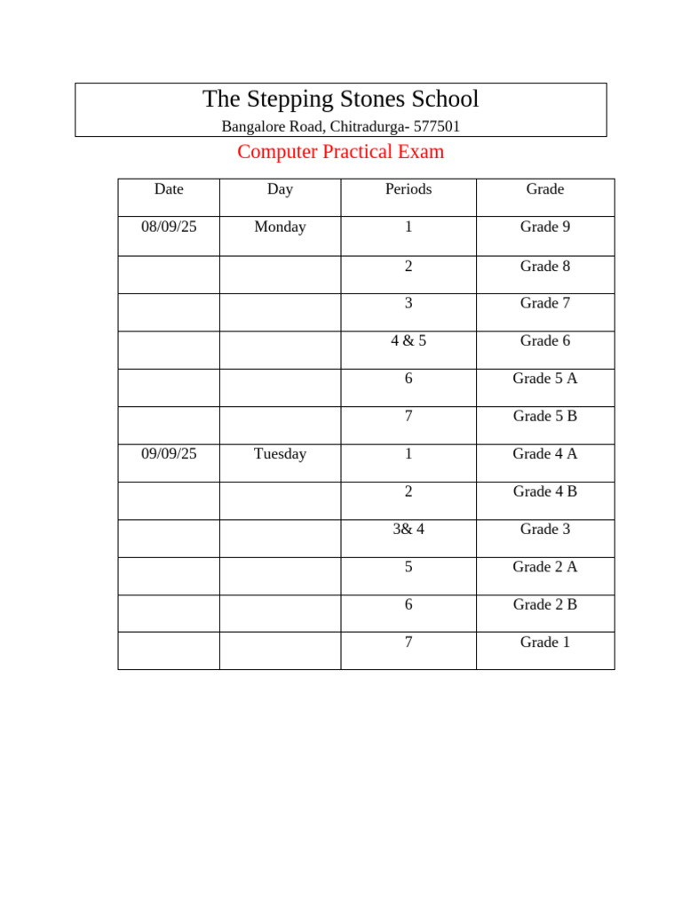 Stepping Stones School Computer Exam Schedule | PDF