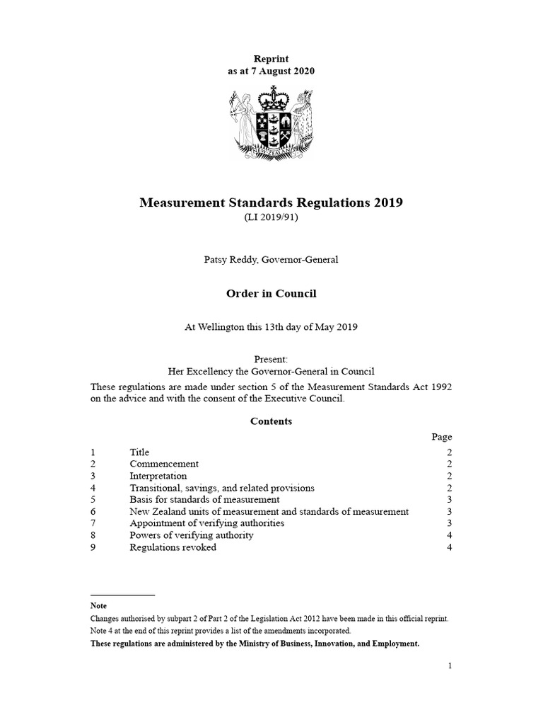 Measurement Standards Regulations 2019 | PDF | Mole (Unit) | Volt
