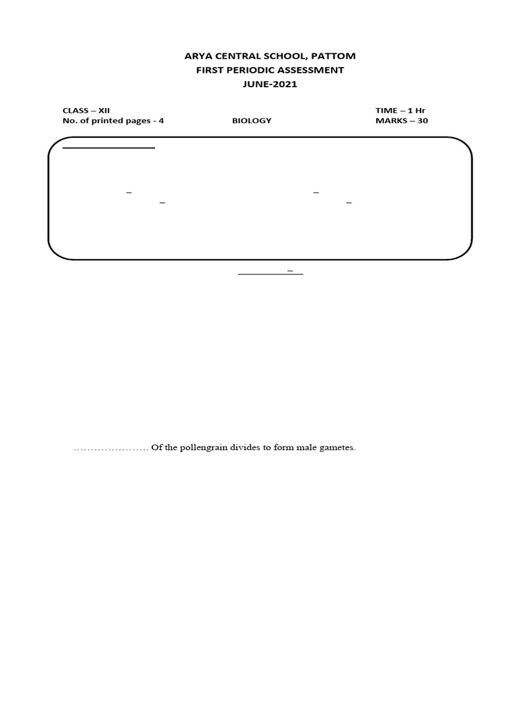 Arya Central School Pattom First Periodic Assessment June-2021-1 | PDF ...