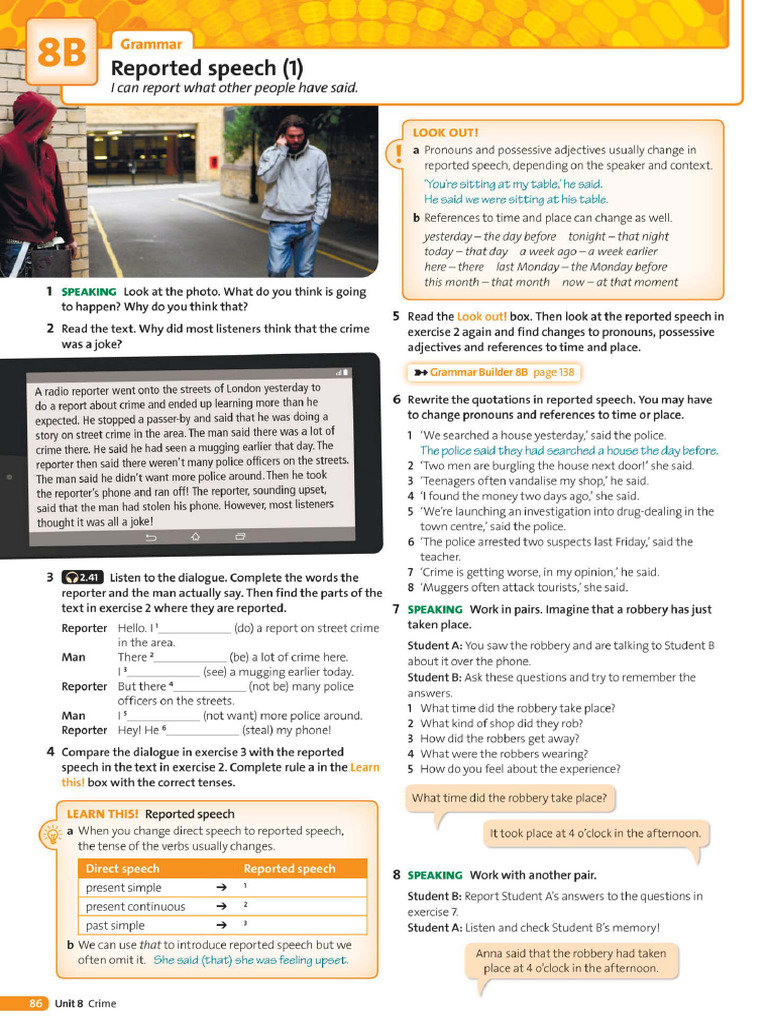 Reported Speech Solutions Pre Intermediate Student S Book | PDF