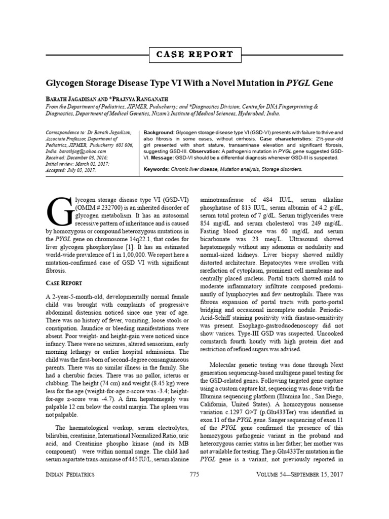 Glycogen Storage Disease Type VI With A Novel Mutation in PYGL Gene ...