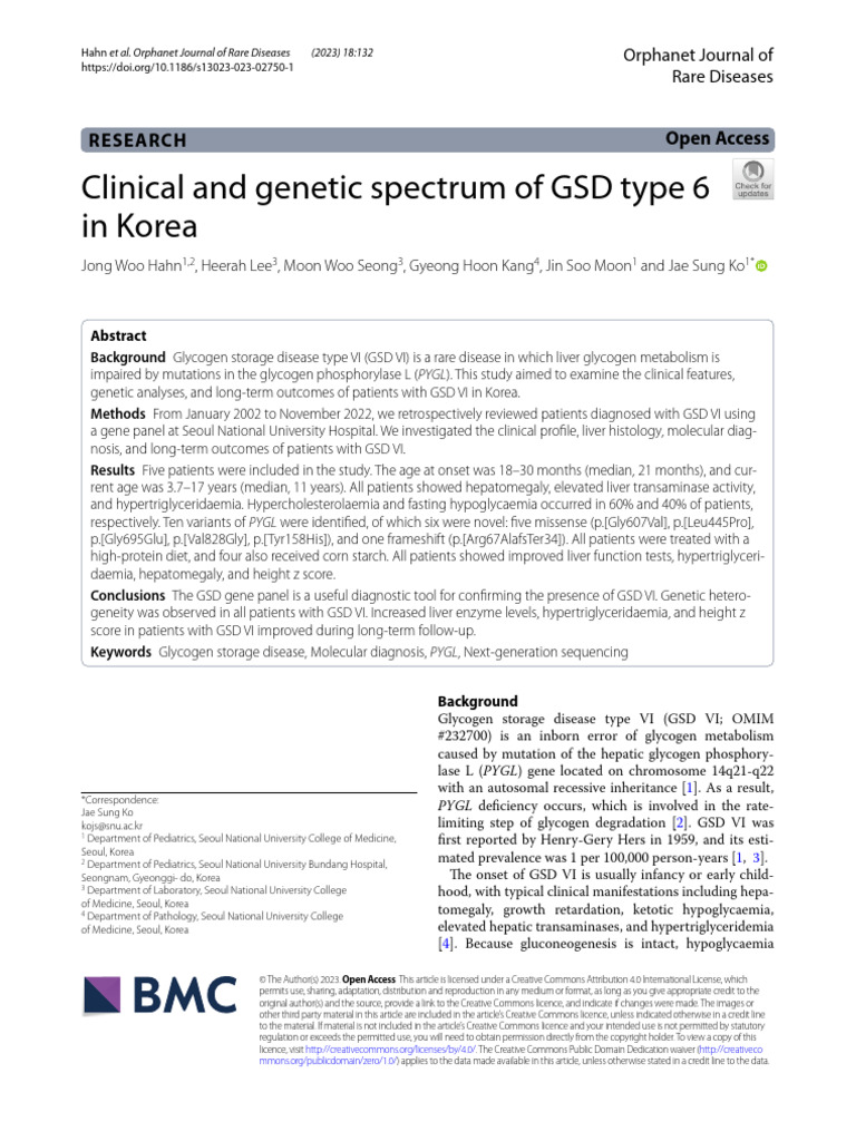 Clinical and Genetic Spectrum of GSD Type 6 in Korea 2023 | PDF ...