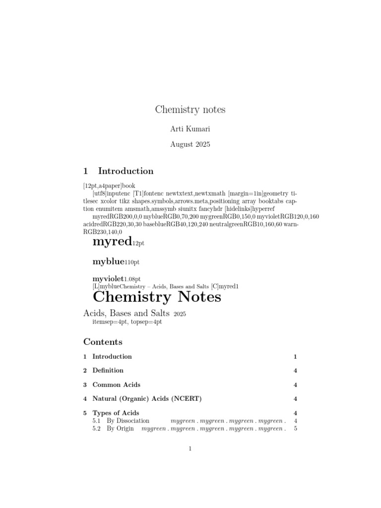 Chemistry Notes | PDF | Acid | Hydroxide