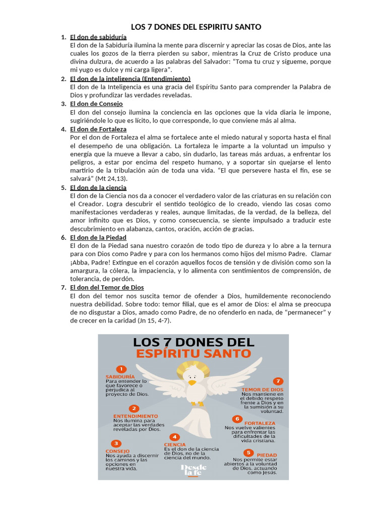 7 Dones del Espíritu Santo Explicados | PDF