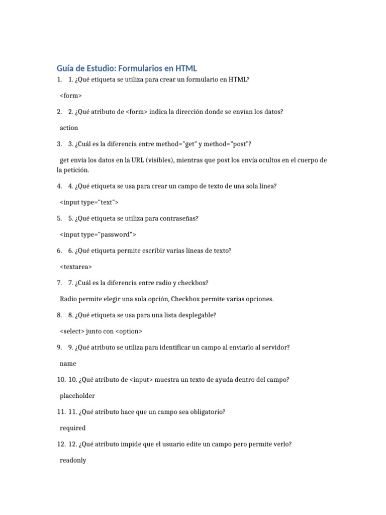 Guia Formularios HTML | PDF | HTML