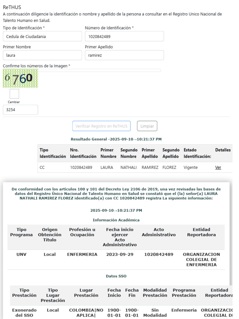 Consulta Registro ReTHUS Laura Ramírez | PDF | Enfermería | Cuidado de ...
