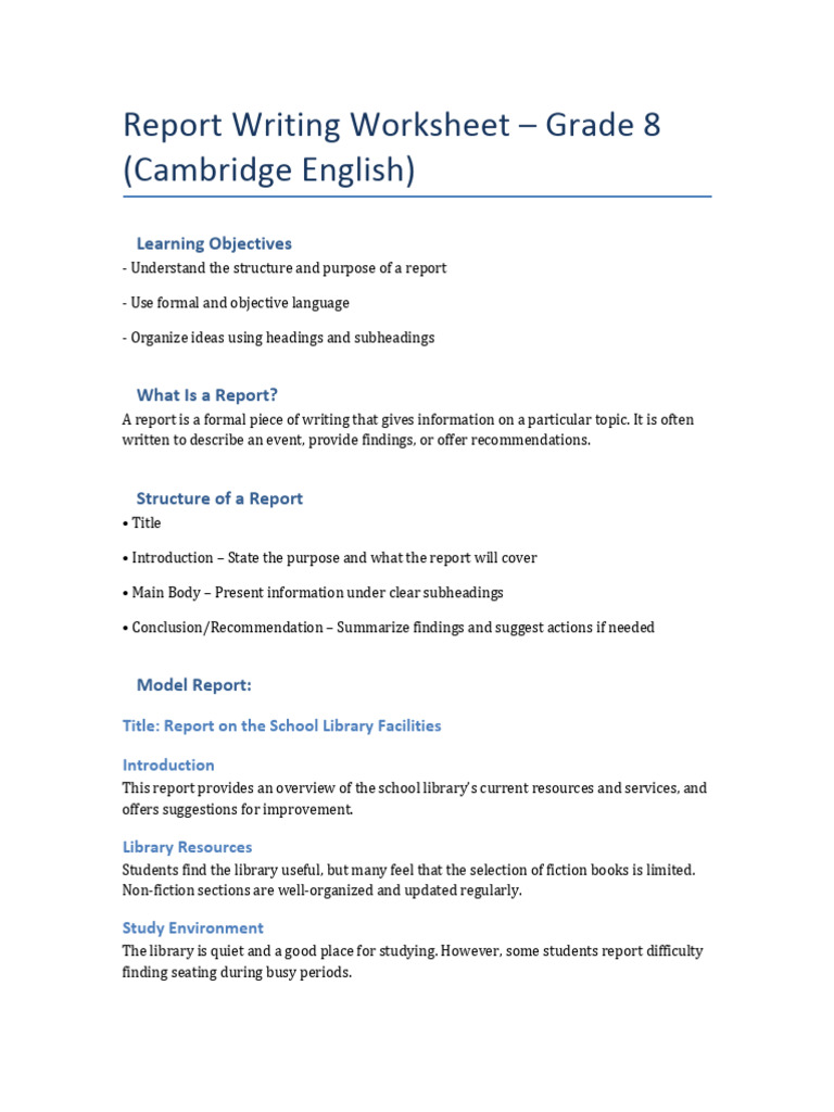 Grade 8 Report Writing Guide | PDF