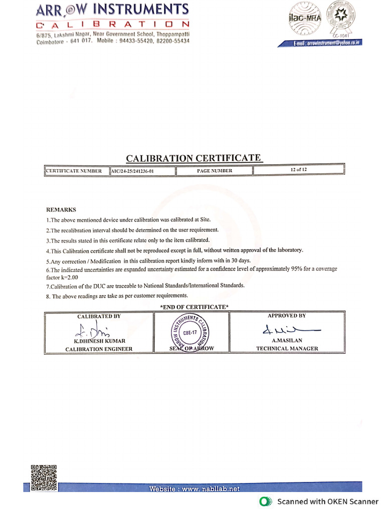 Oven Calibration Certificate | PDF