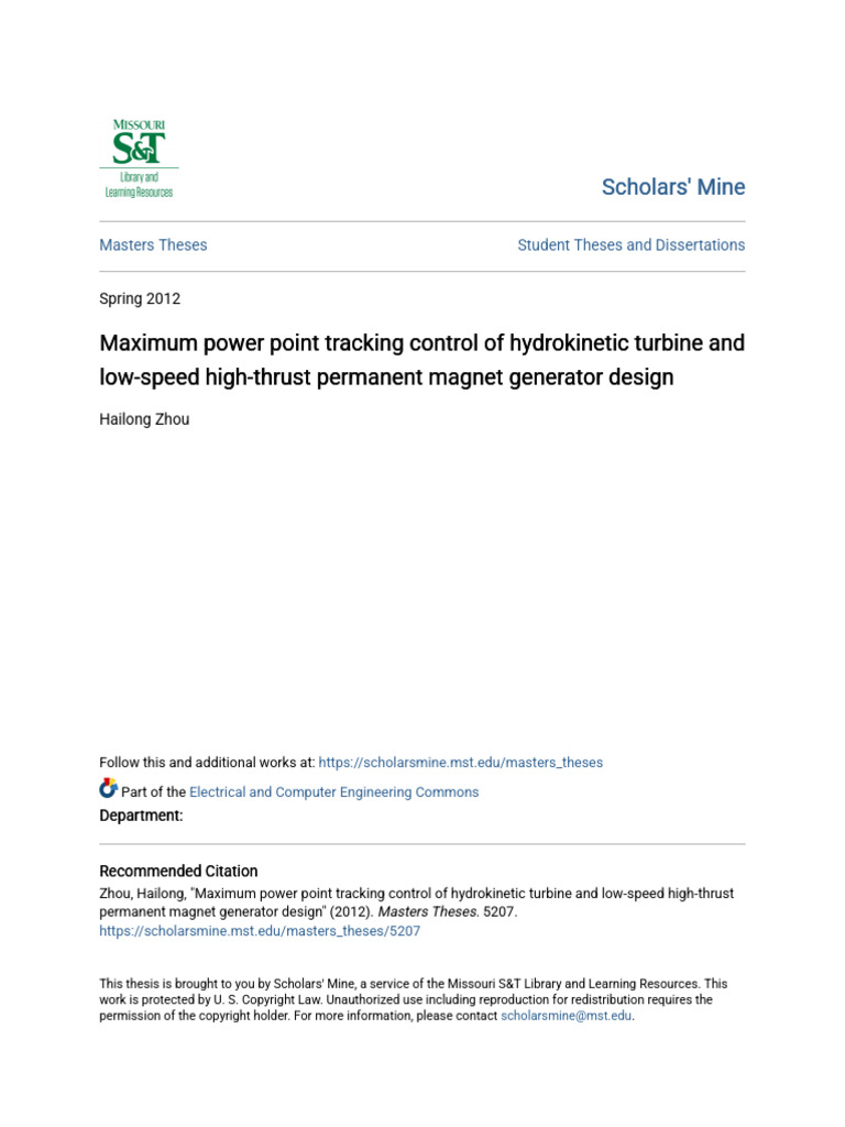 Maximum Power Point Tracking Control of Hydrokinetic Turbine | PDF | Power Inverter | Electric ...