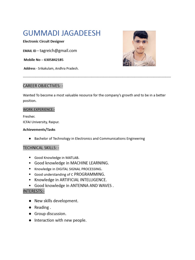 Jagadeesh Resume | PDF | Antenna (Radio) | Microwave