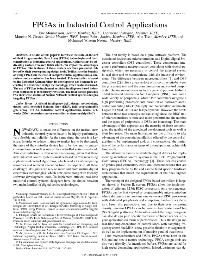 FPGAs in Industrial Control Applications | PDF | Field Programmable ...