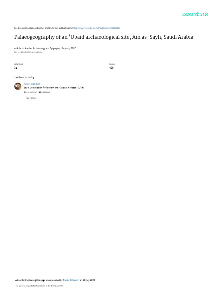 Palaeogeography of an 'Ubaid Archaeological Site, Ain as-Sayh, Saudi ...