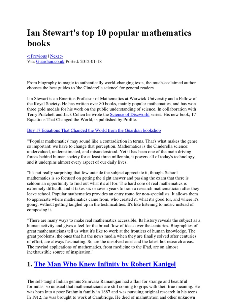 Ian Stewart 17 Equations That Changed The World Topten List From Author ...