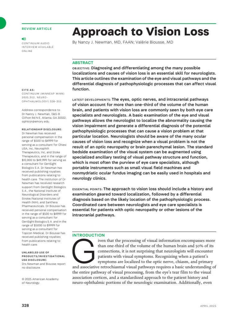 Approach To Vision Loss.4-1 | PDF | Retina | Neurology