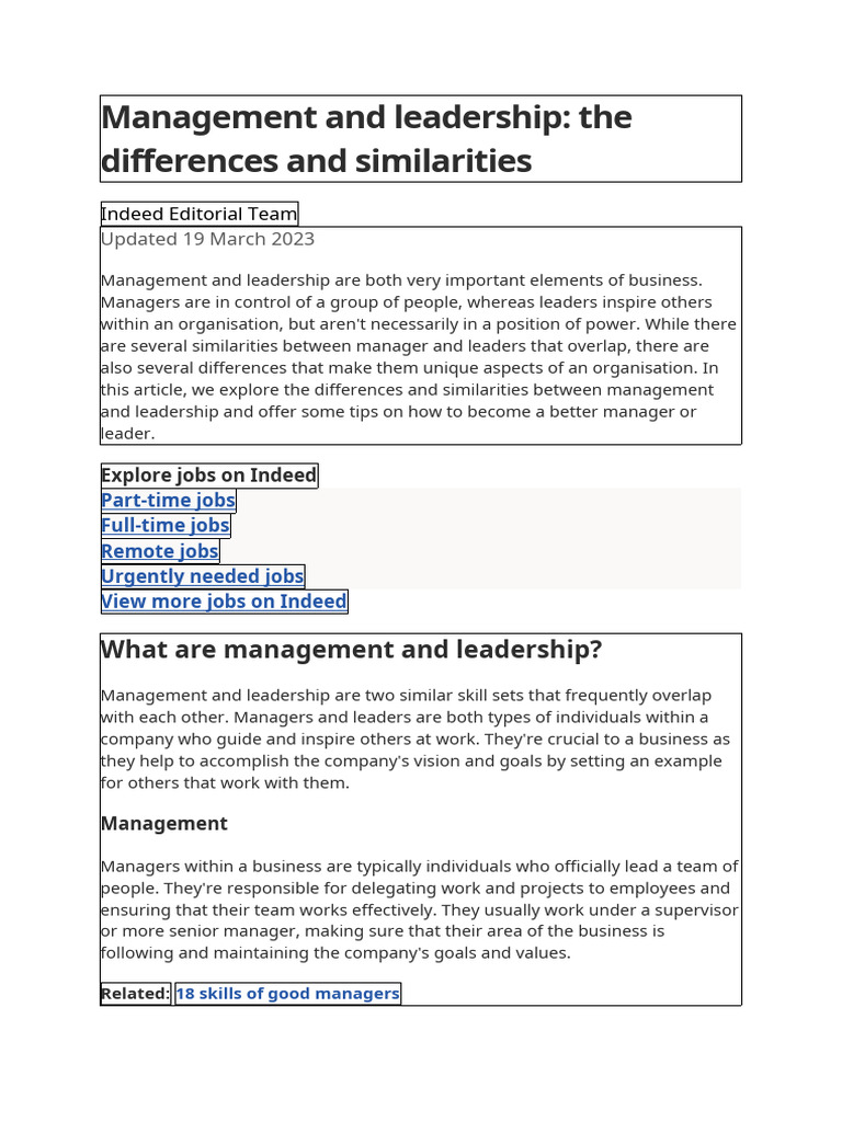 Management and Leadership | PDF | Leadership | Skill