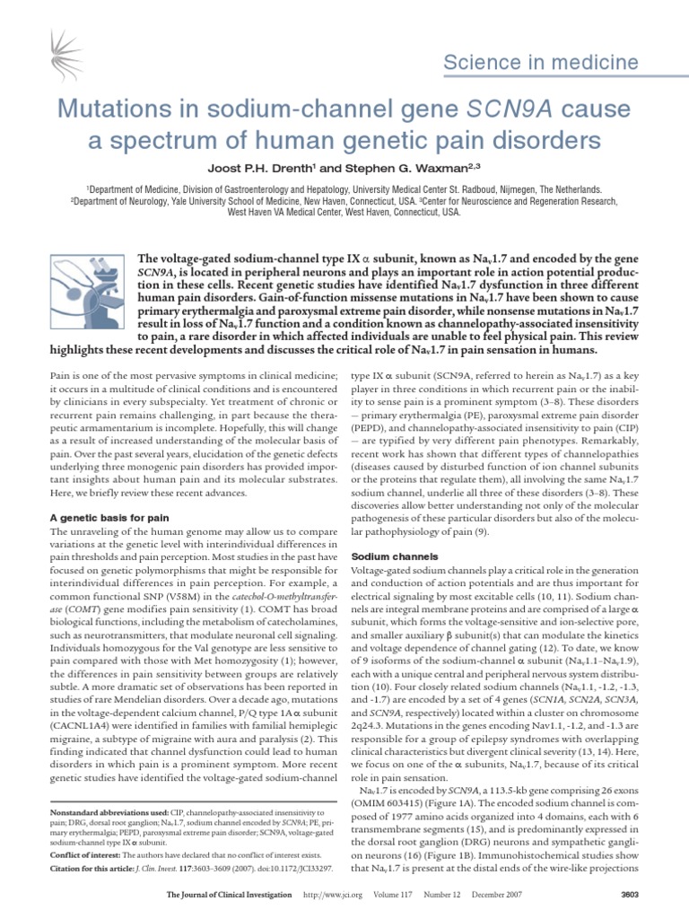 Mutations in Sodium-Channel Gene SCN9A Cause A Spectrum of Human ...