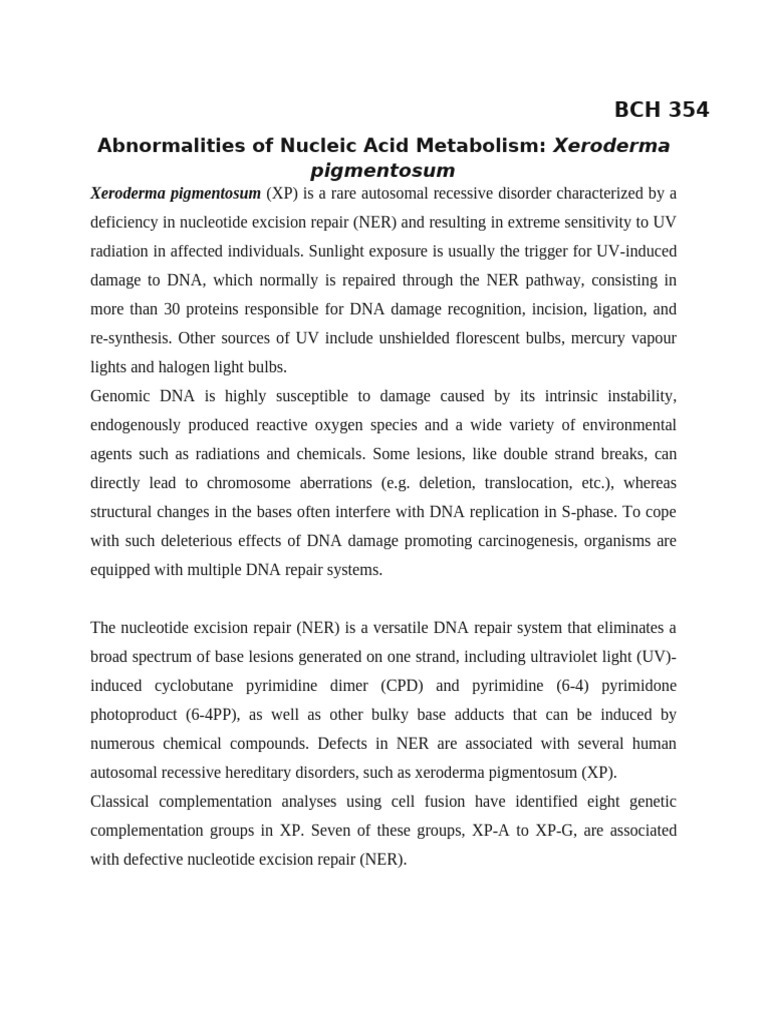 Xeroderma Pigmentosum - Lecture Note | PDF | Dna Repair | Molecular Biology