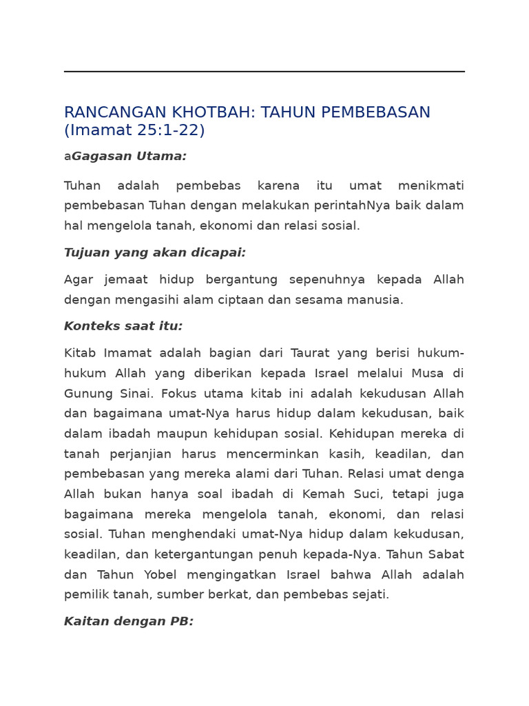 Pembebasan dalam Tahun Yobel dan Sabat | PDF