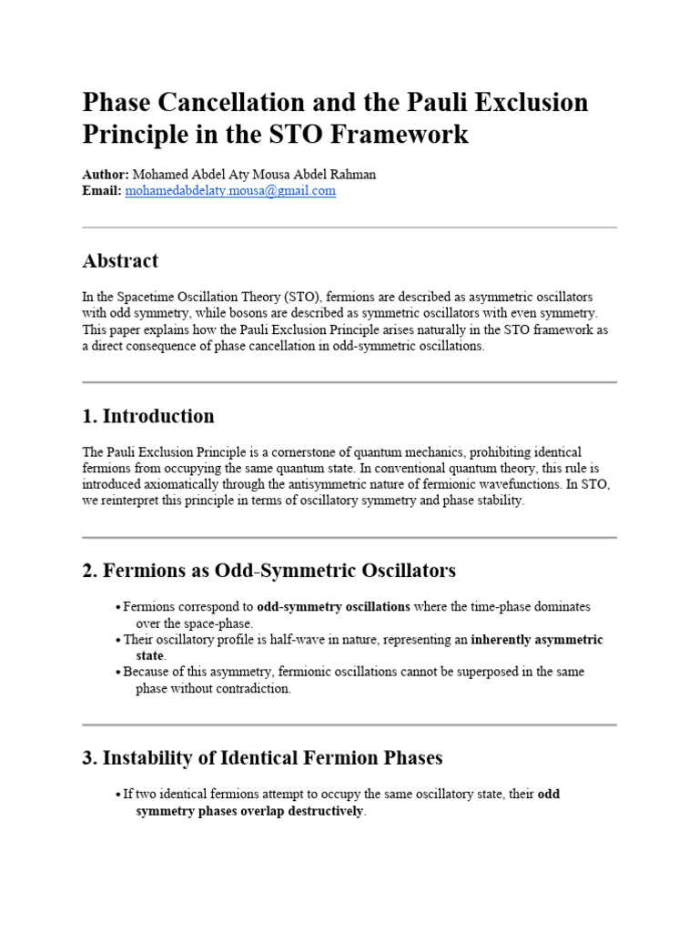 Phase Cancellation and The Pauli Exclusion Principle in The STO ...