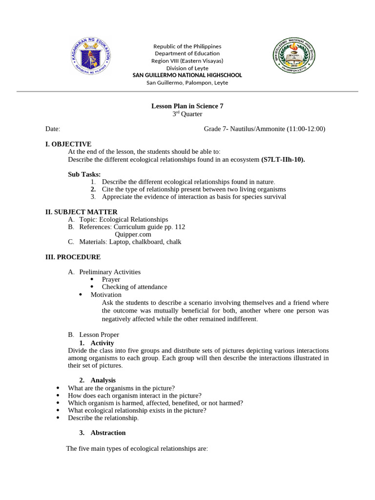 LP G7 Q2 Ecological Relationships | PDF | Predation | Biology