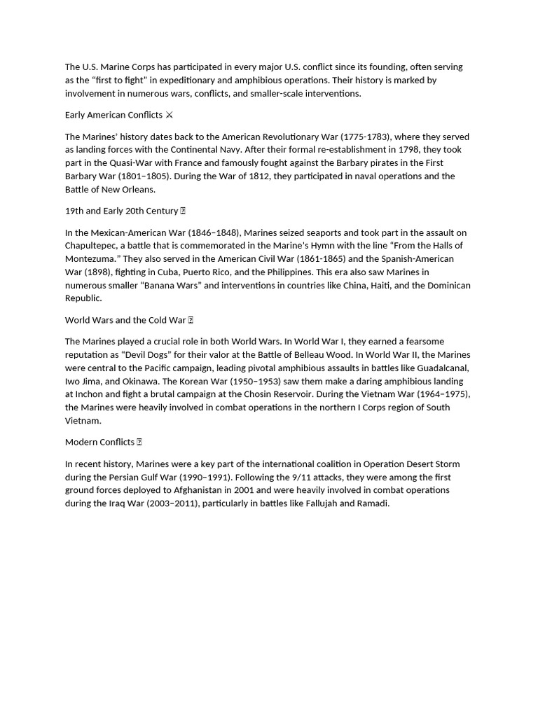 History of U.S. Marine Corps Conflicts | PDF