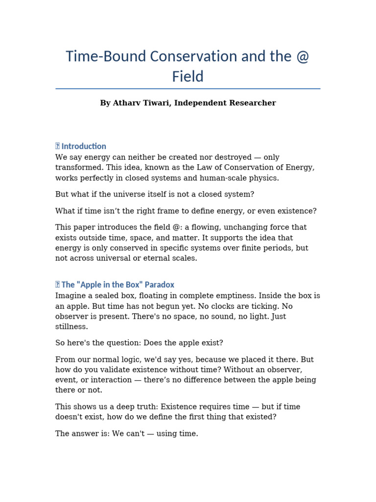 Time-Bound Conservation and the Field @ | PDF | Time | Universe