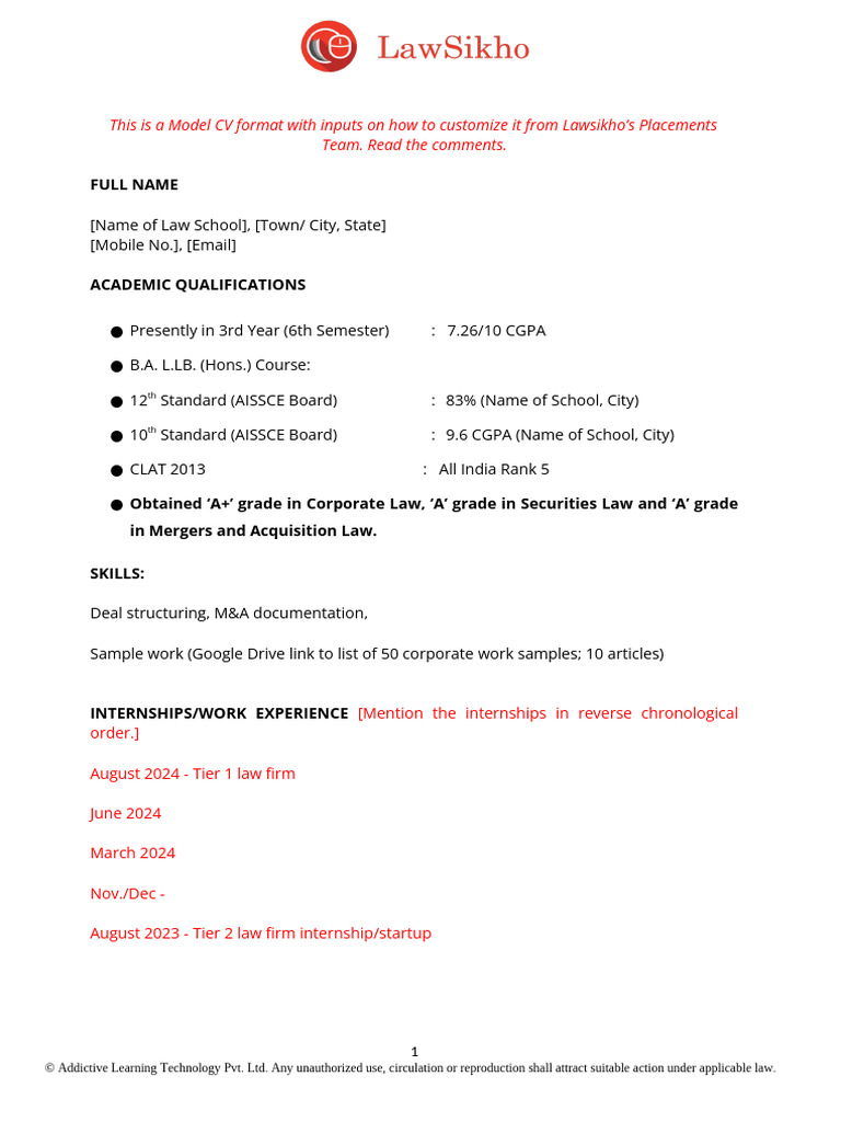 Model CV for Law Students | PDF | Educational Stages