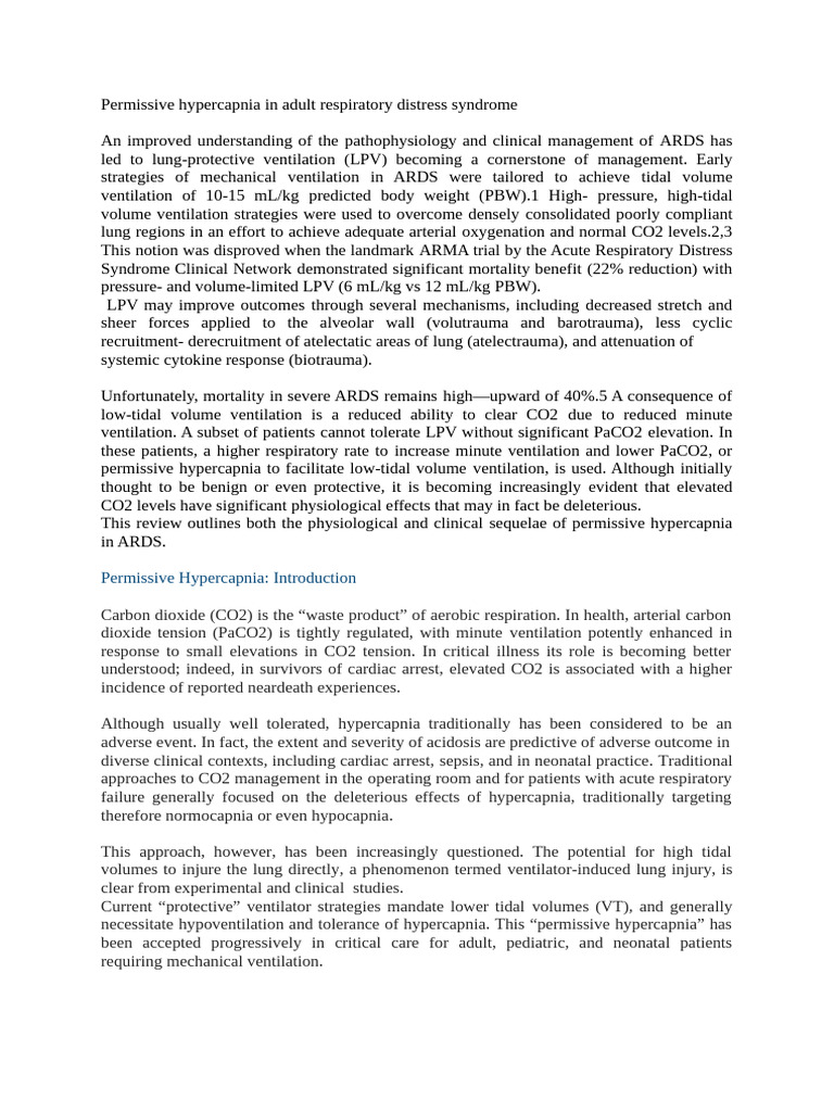 Permissive Hypercapnia in Adult Respiratory Distress Syndrome | PDF ...