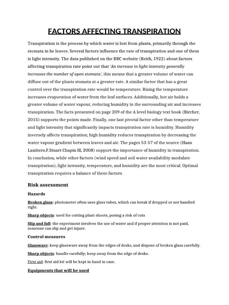 Factors Affecting Transpiration | PDF | Humidity | Stoma