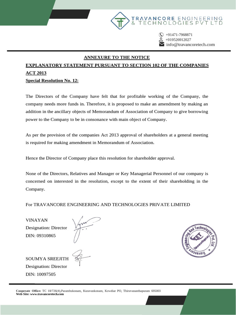 Explanatory Statement for EGM Resolution | PDF | Private Law | Government