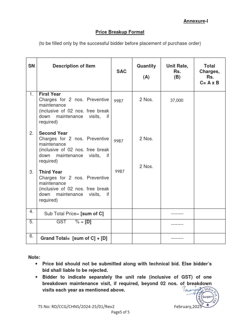 Price Breakup CHNS-Annexure-1 SAIL | PDF